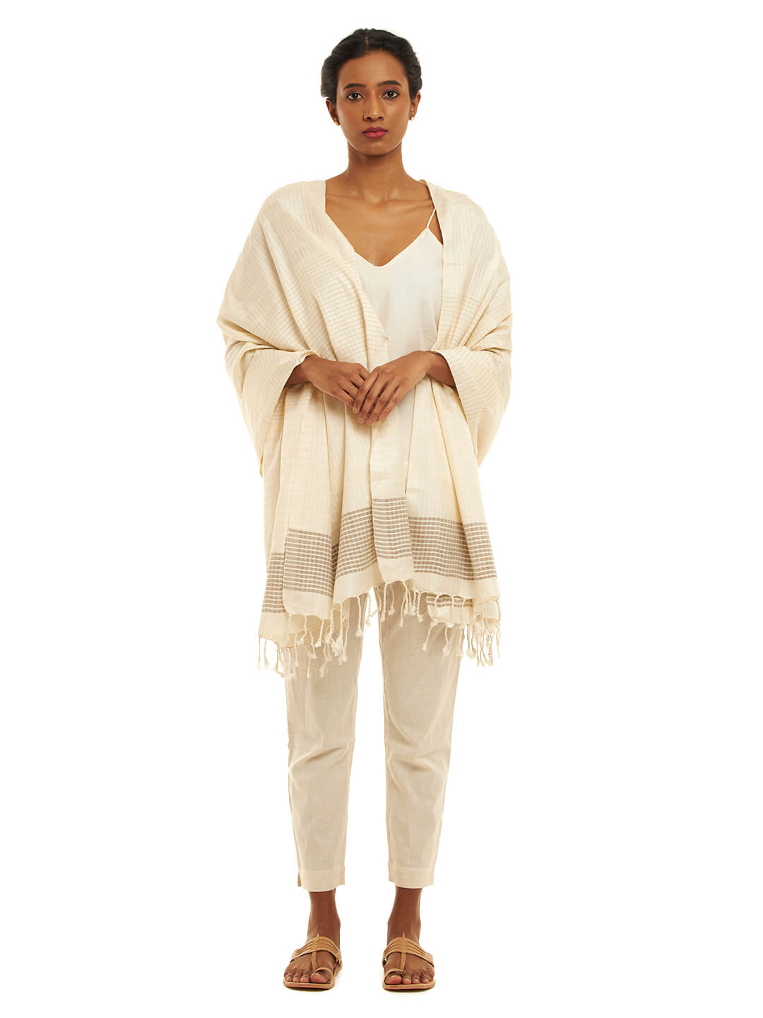 Handwoven Natural Kosa and Soft Mulberry Shawl – Kosala