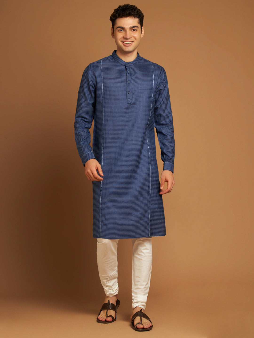 Indigo Kurta with Traditional Hindustani Design – Kosala